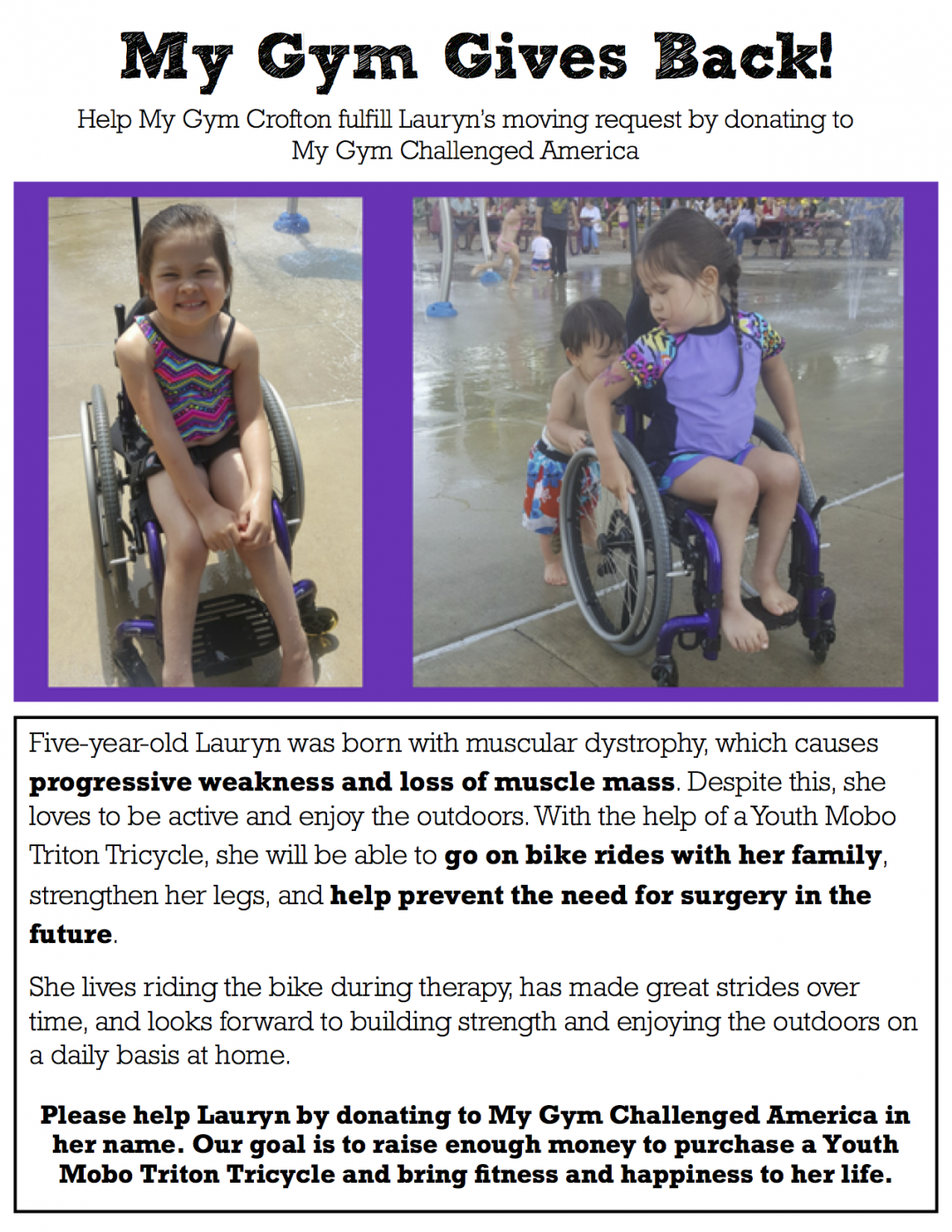 Can you help Lauryn? | My Gym Foundation